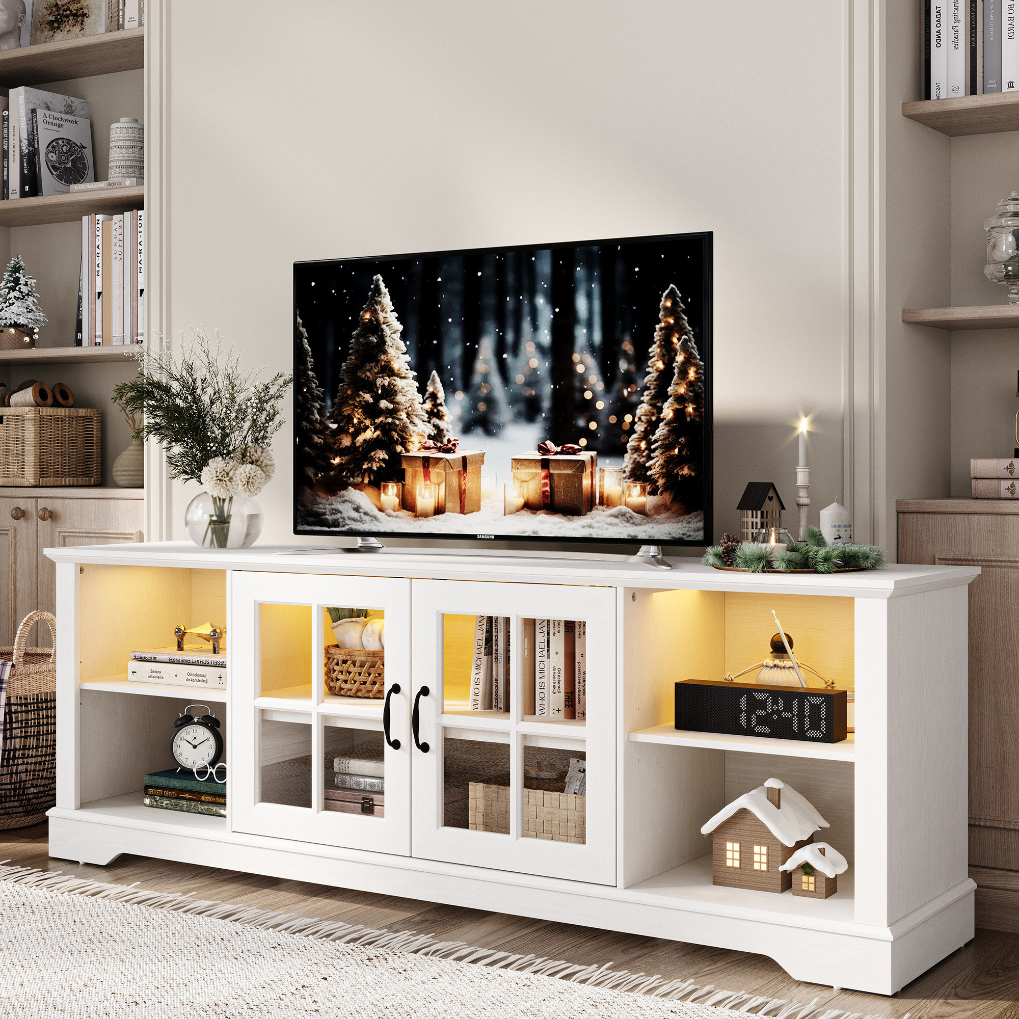 Ophelia & Co. Modern Glass TV Stand For Tvs Up To 75" & Reviews | Wayfair